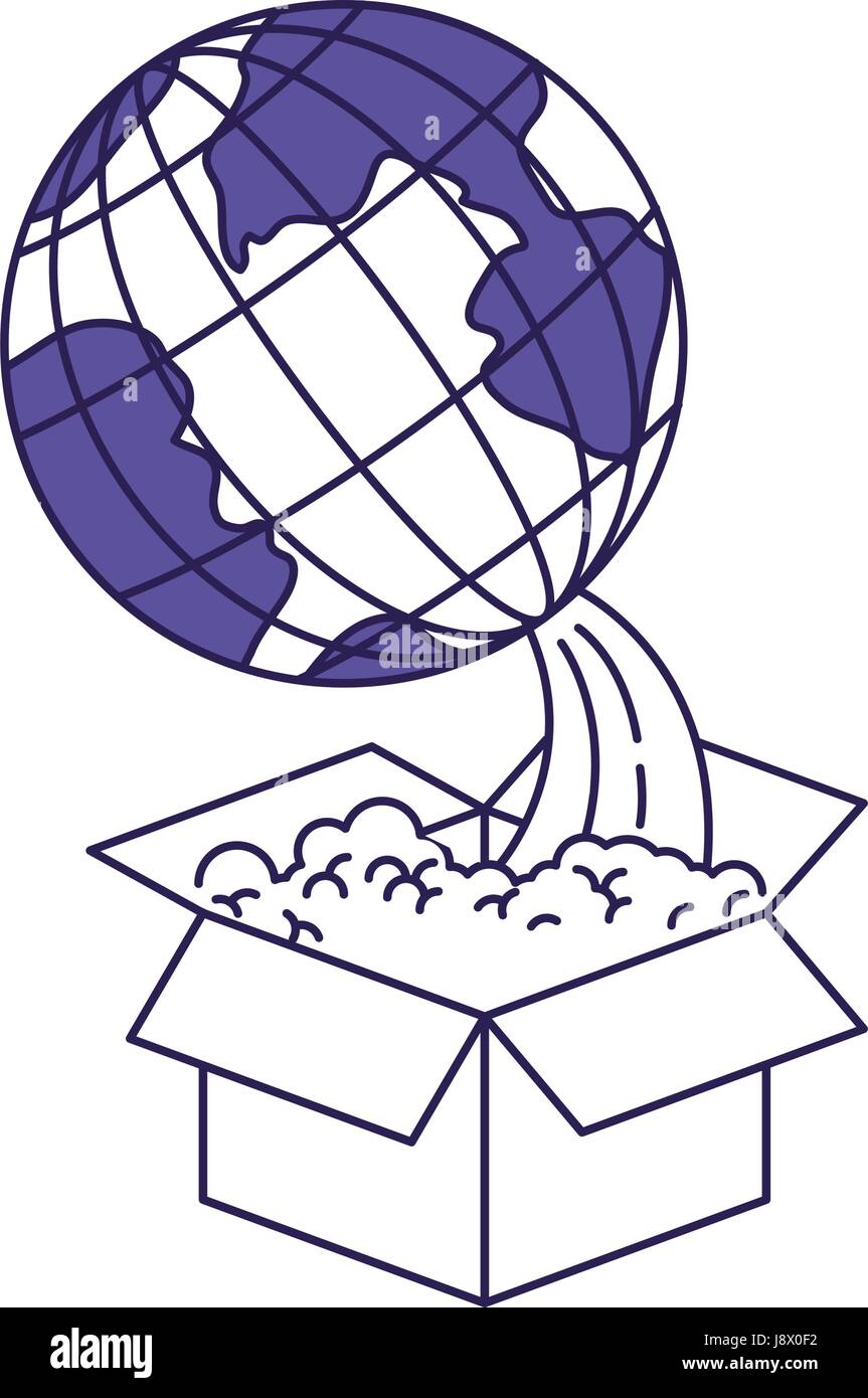 purple line contour of earth globe coming out of the box Stock Vector ...
