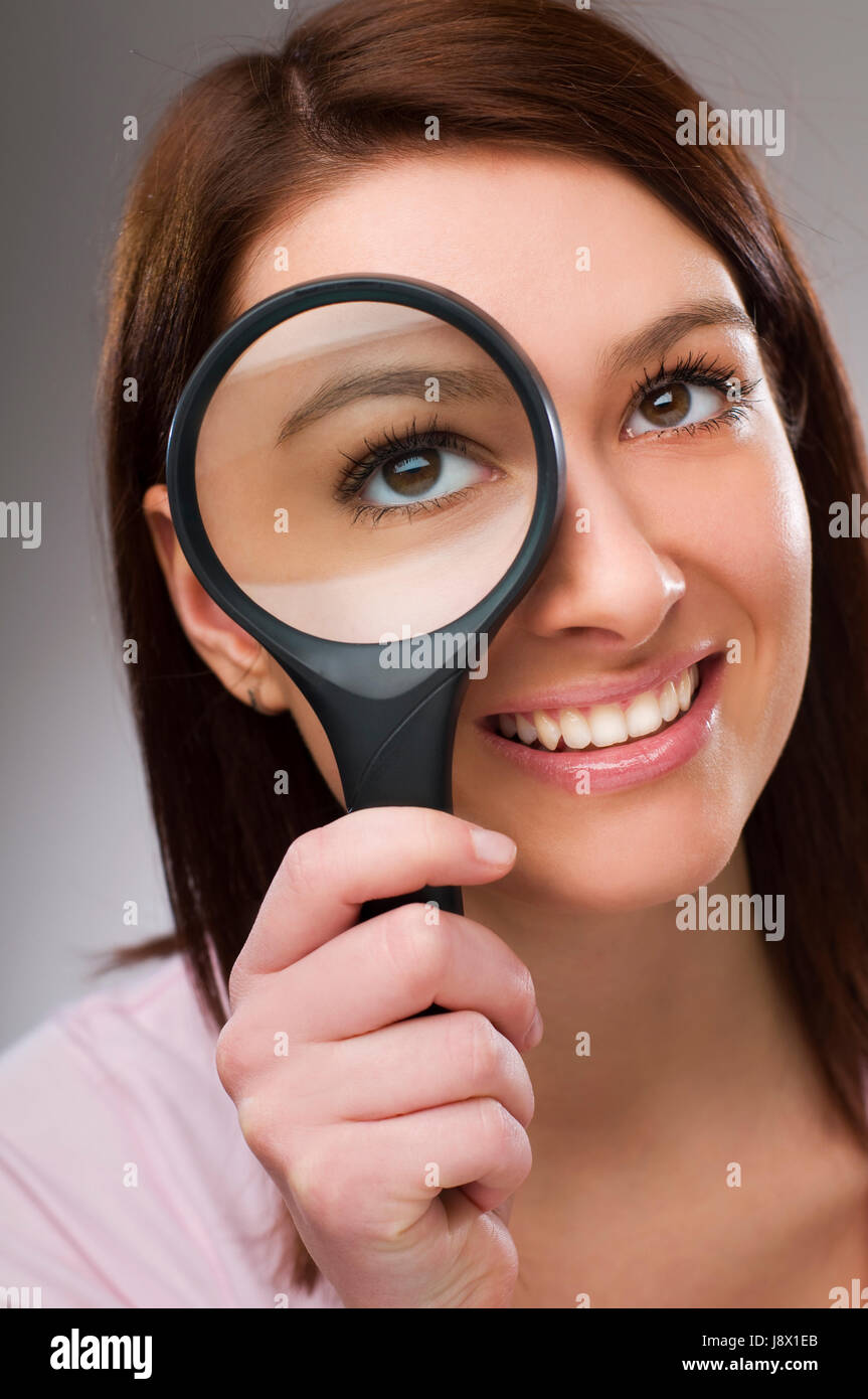 woman, closeup, investigate, look, glancing, see, view, looking ...