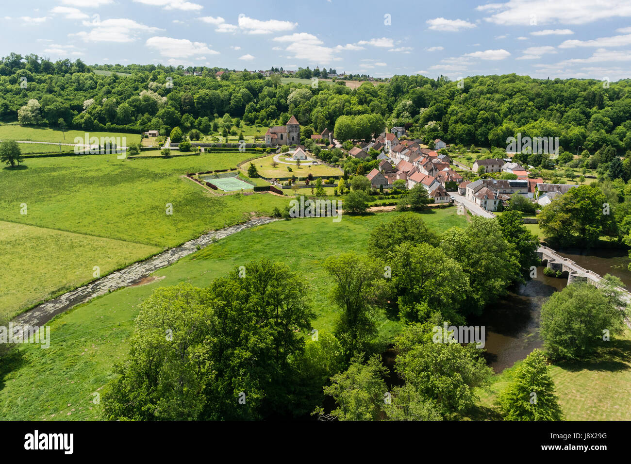 France, Creuse, Moutier-d'Ahun, the village and the Creuse river ...