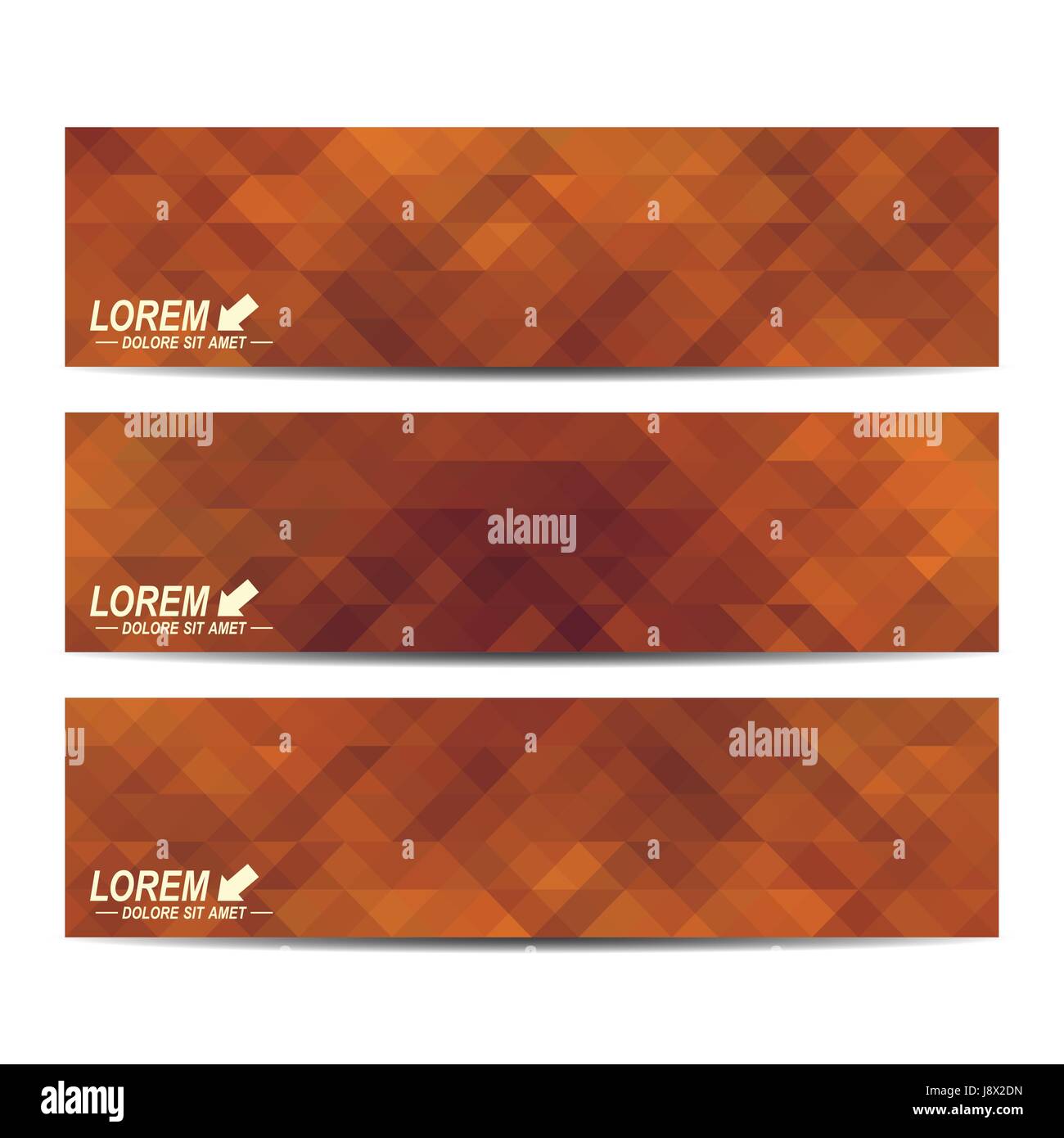 Horizontal set of vector banners. Background with brown triangles. Web ...