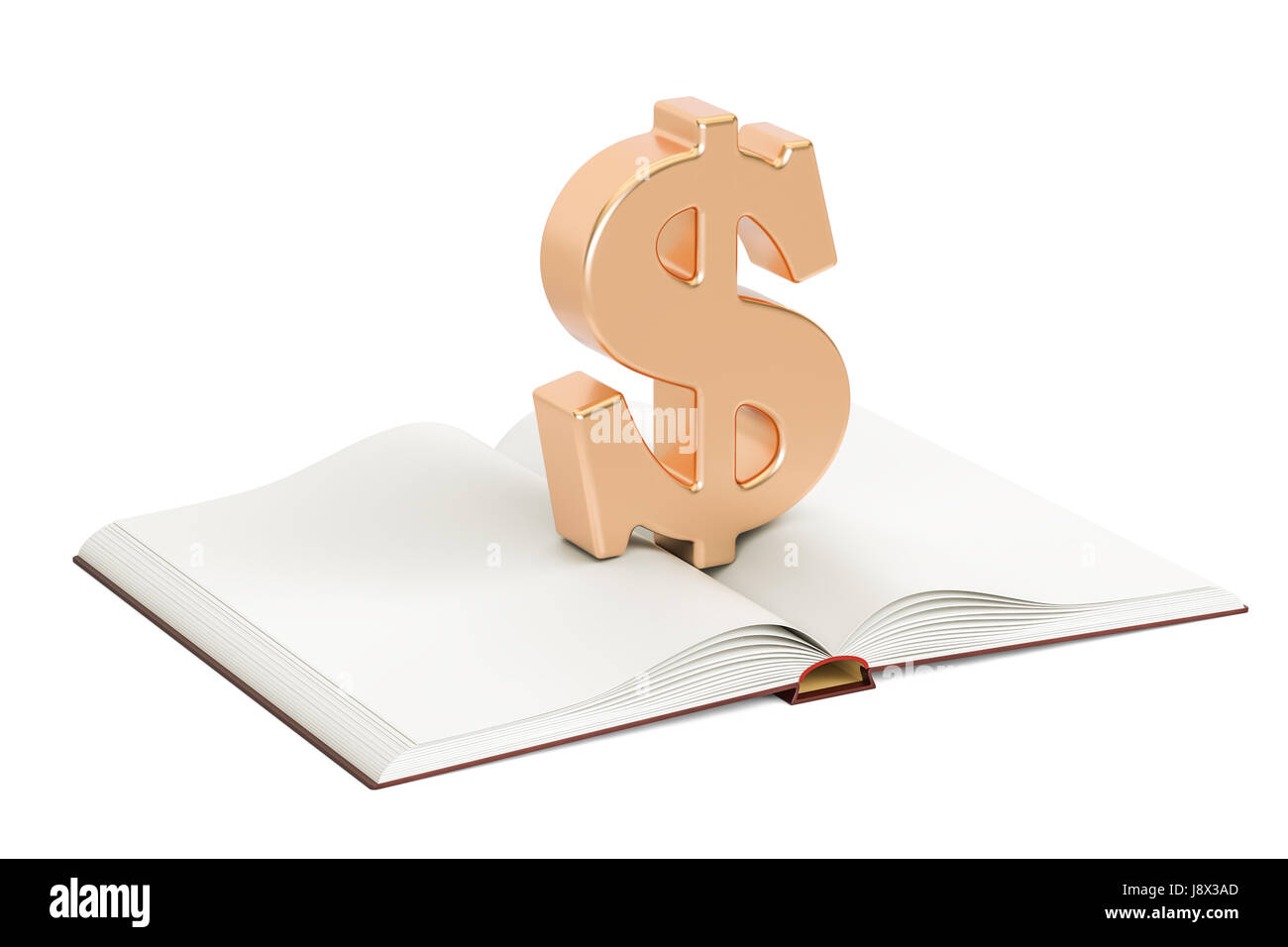 Opened blank book with dollar symbol, 3D rendering isolated on white ...