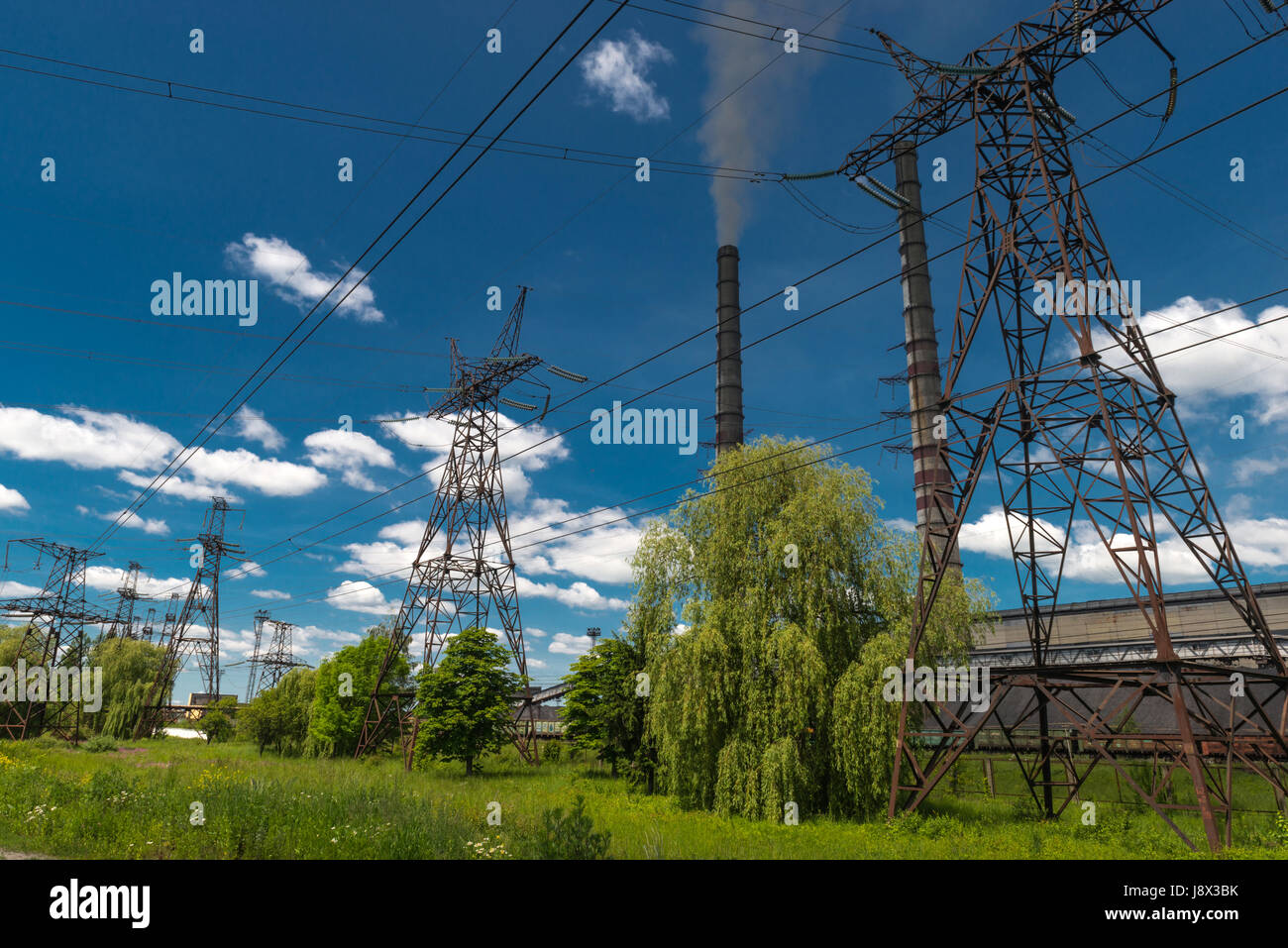 Thermal power stations and power lines. Distribution electric ...