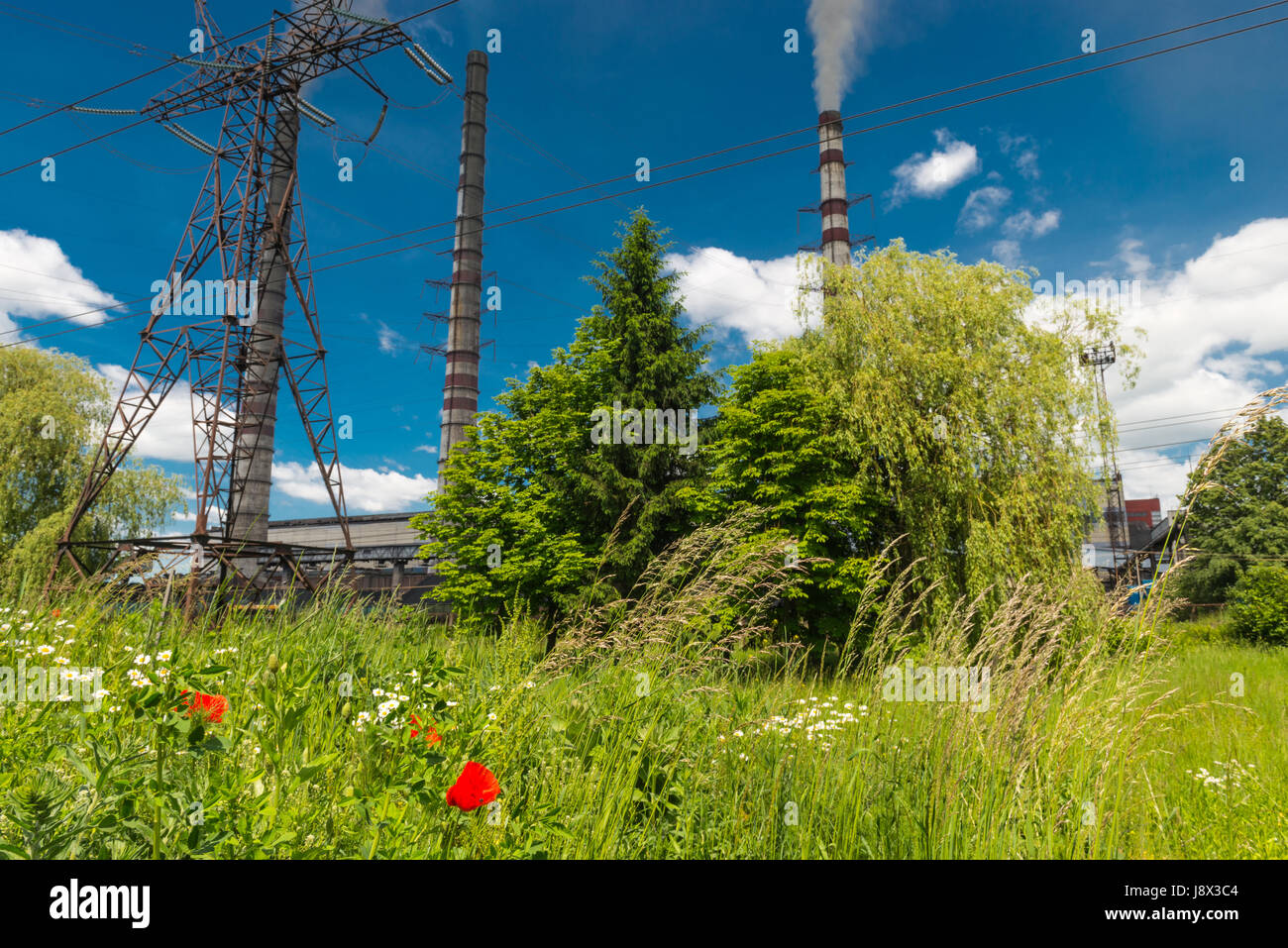 Thermal power stations and power lines. Distribution electric ...