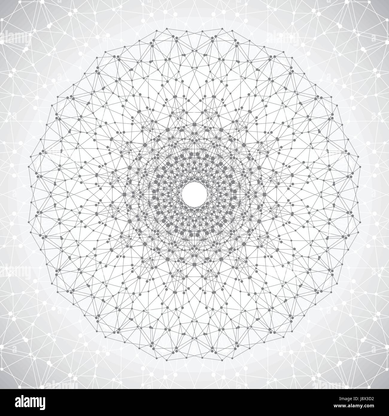 Geometric abstract lattice with connected line and dots. Round gray ...