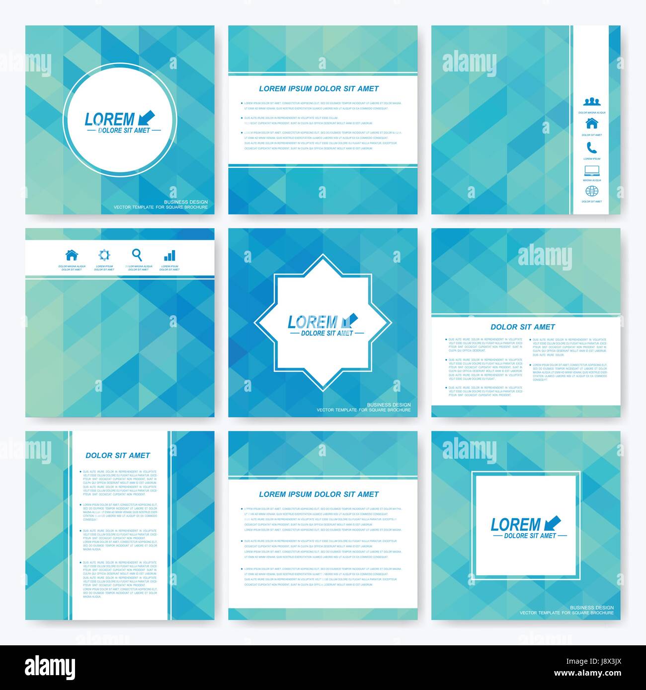 Blue set of square template brochure. Business, science, medicine and ...