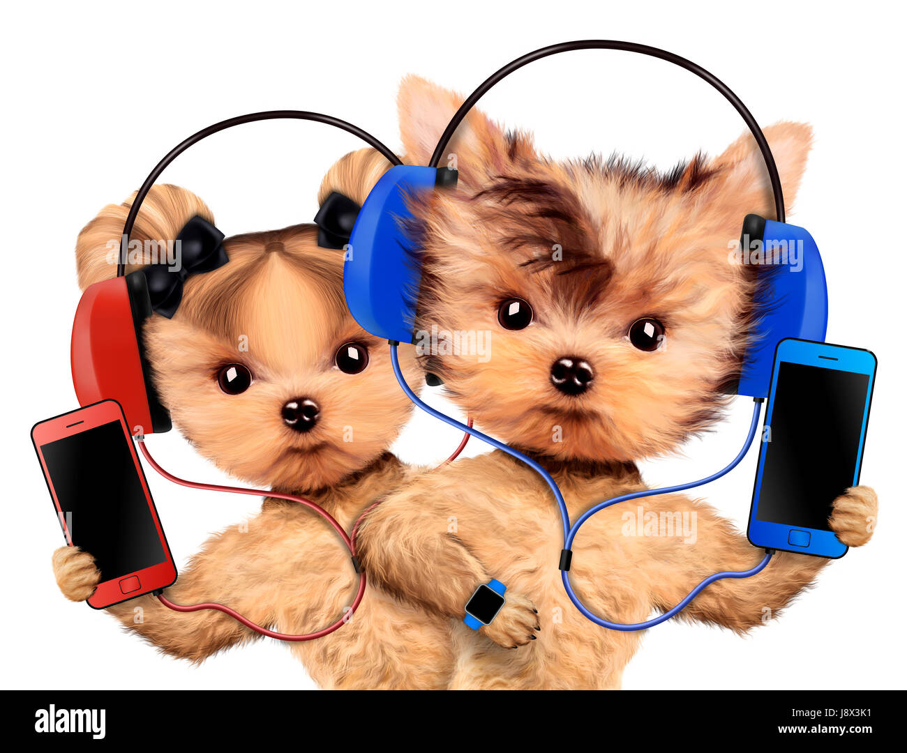 Funny dogs listening to music on headphones Stock Photo - Alamy