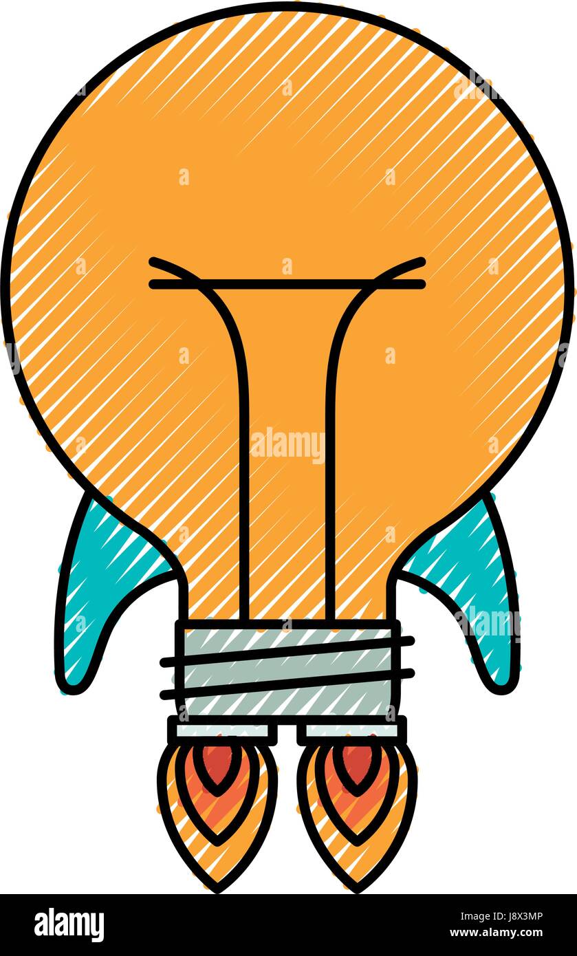colored crayon silhouette of bulb light in shape of space rocket Stock ...