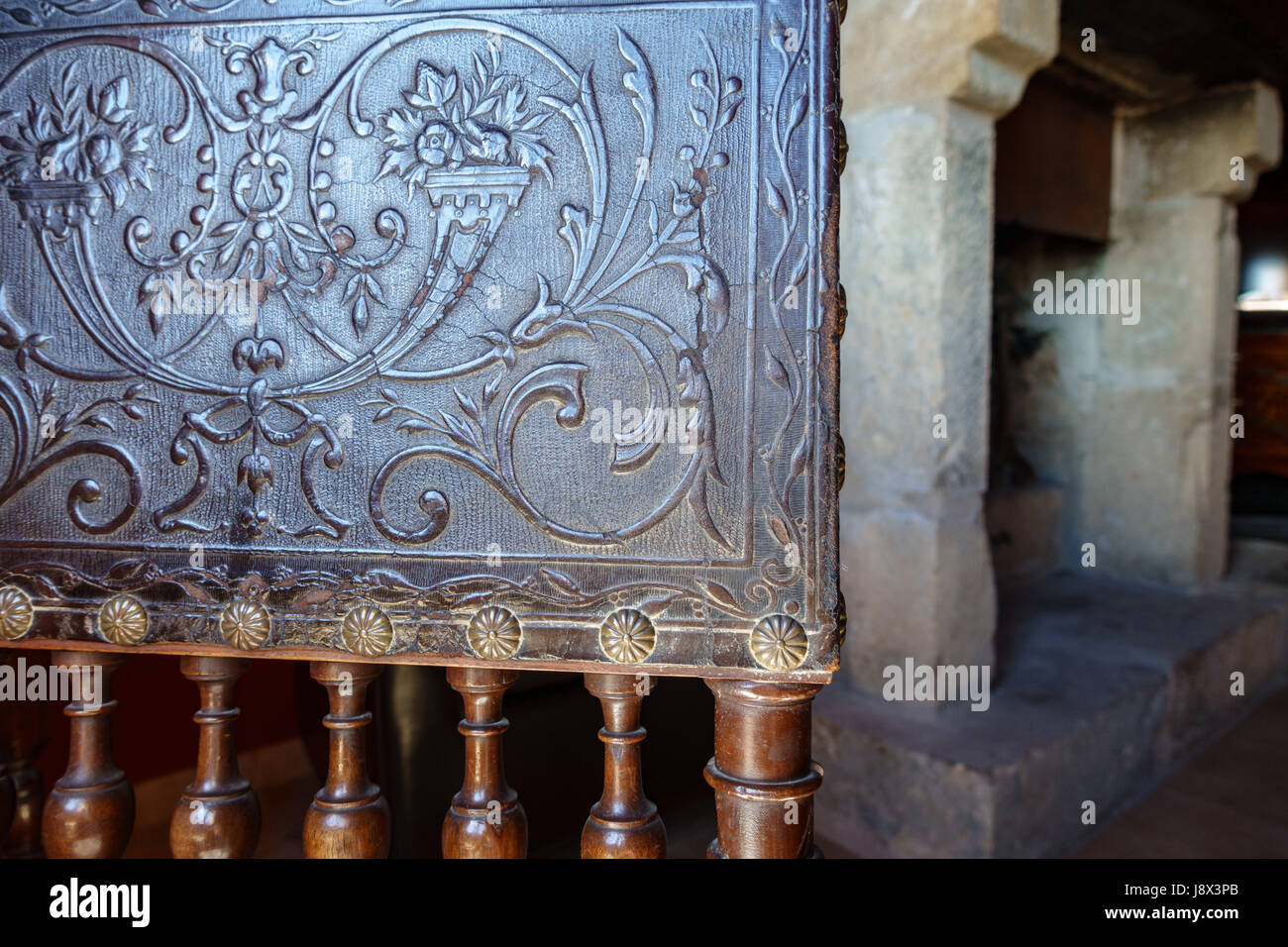 Old chair with leather back Stock Photo - Alamy