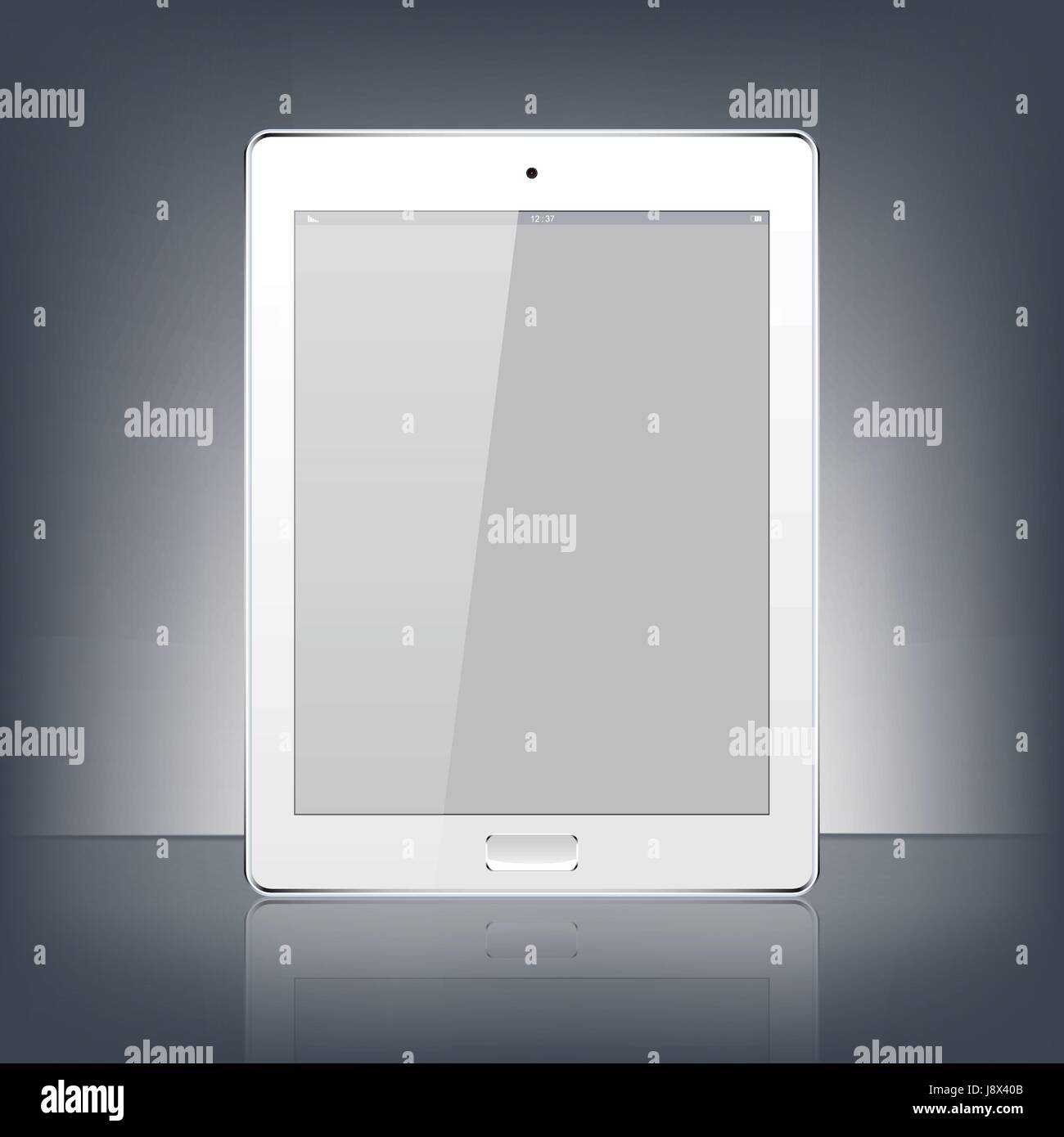 Modern white digital tablet PC isolated on the black background ...