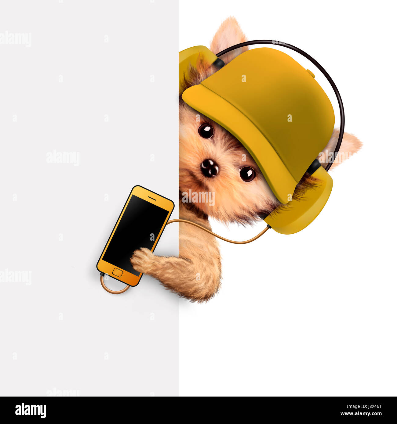 Funny dog listening to music on headphones Stock Photo - Alamy