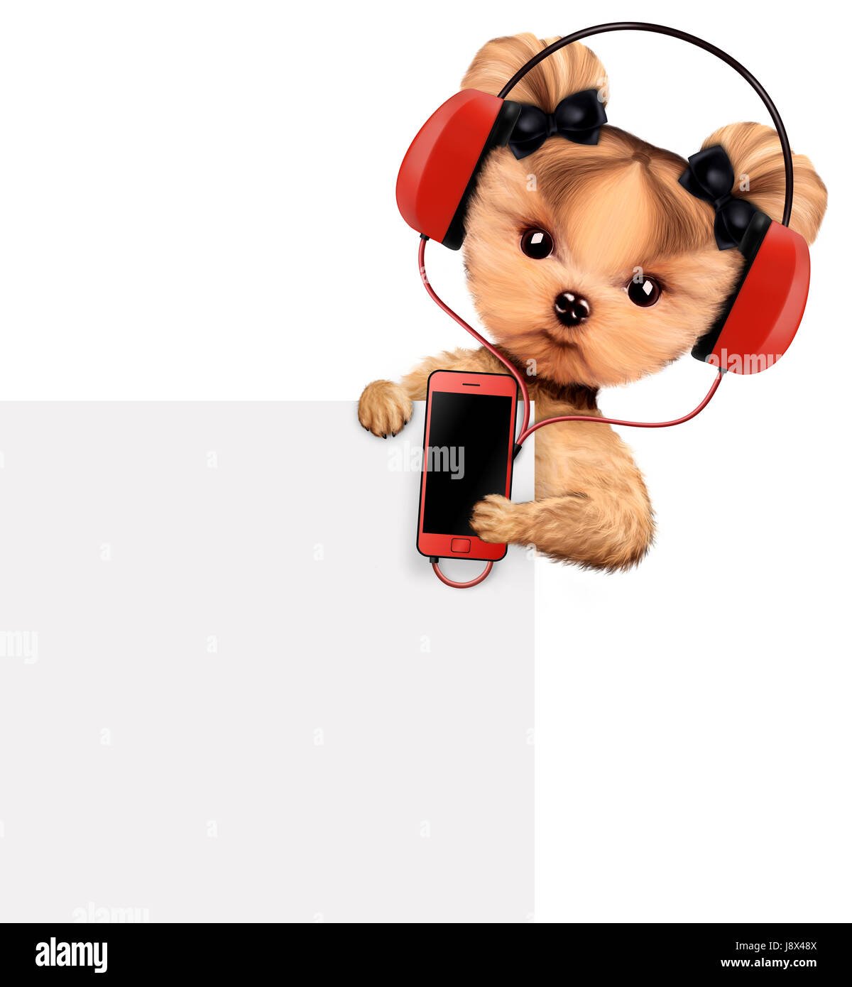Funny dog listening to music on headphones Stock Photo - Alamy