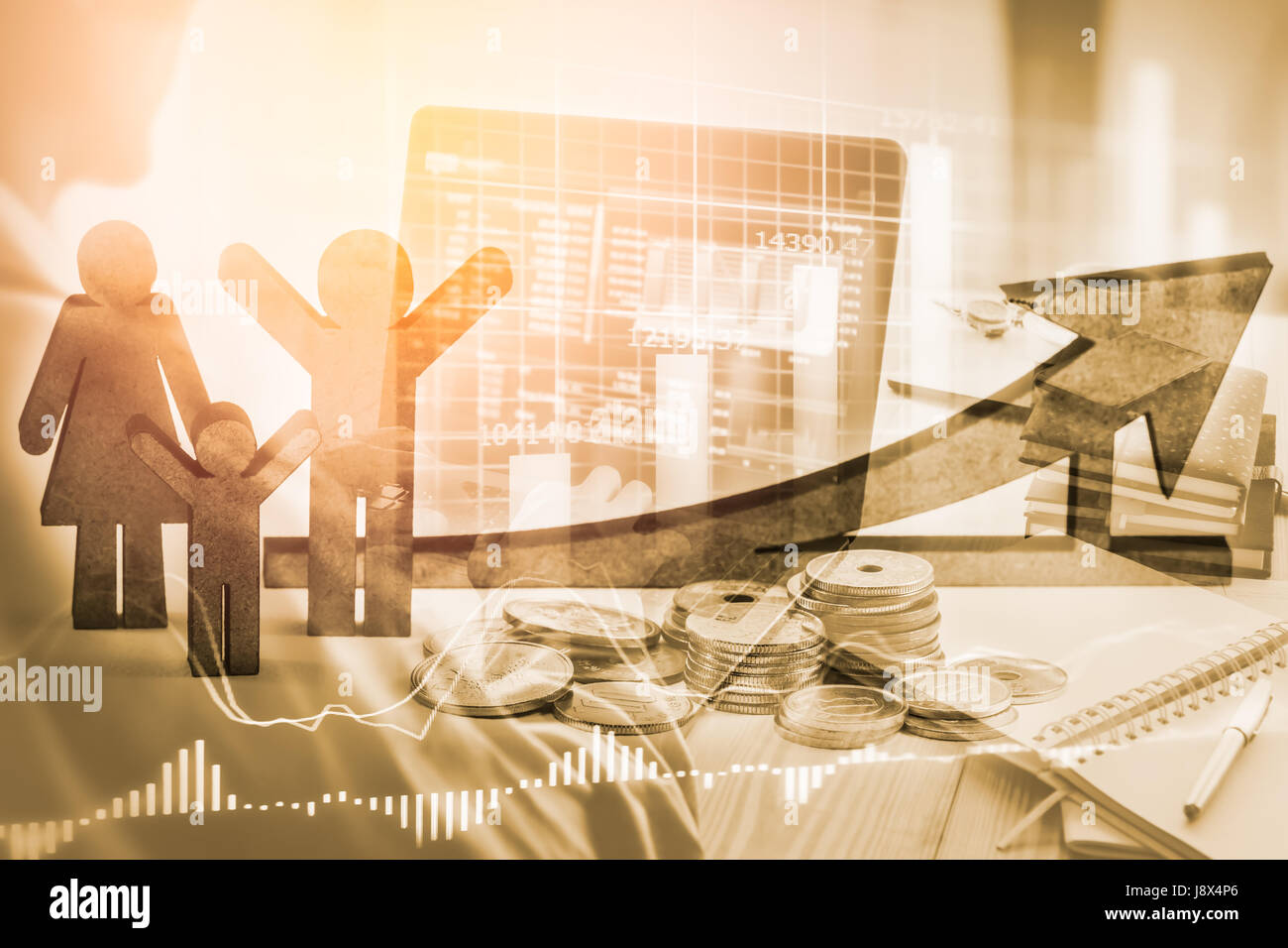 Double exposure business props on stock financial growth. Economy ...