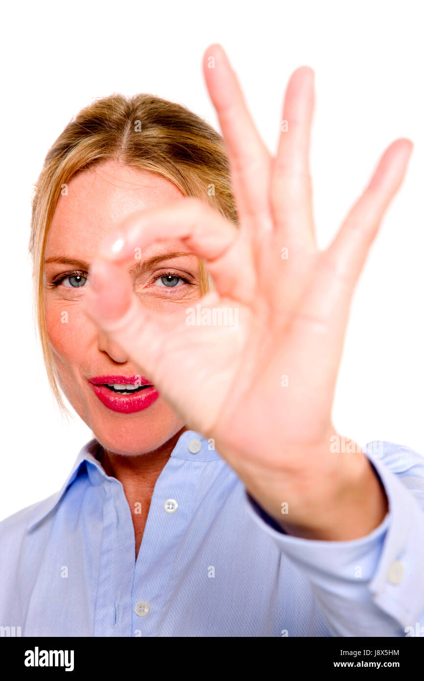 woman, gesture, career, hand, ok, job, face, portrait, blank, european ...
