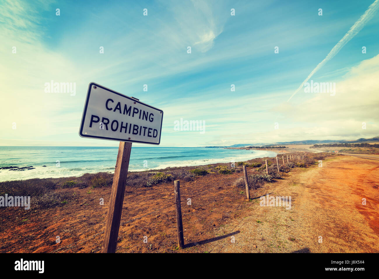 Camping Prohibited sign in Pacific Coast Highway, California Stock ...