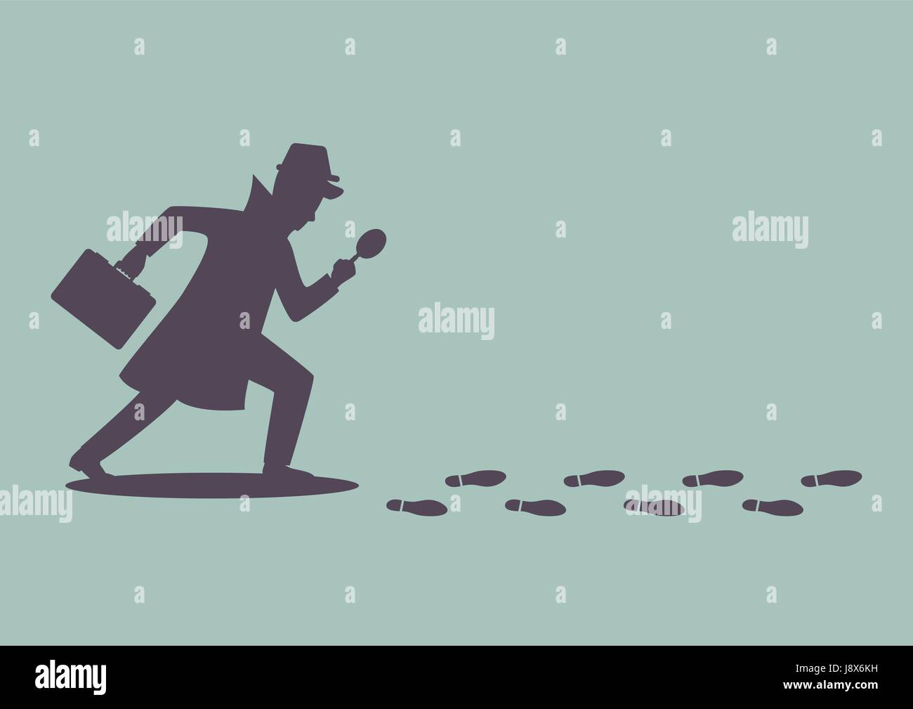 Silhouette of detective investigate is following footprints. Vector ...