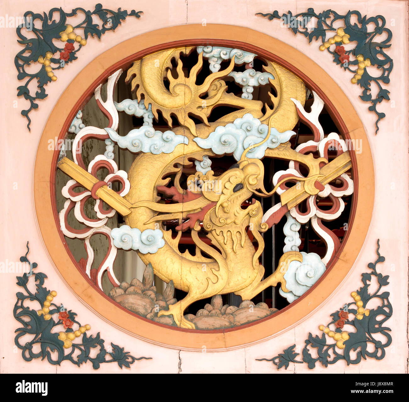 temple, emblem, wood, entrance, door, dragon, chinese, carved, temple ...