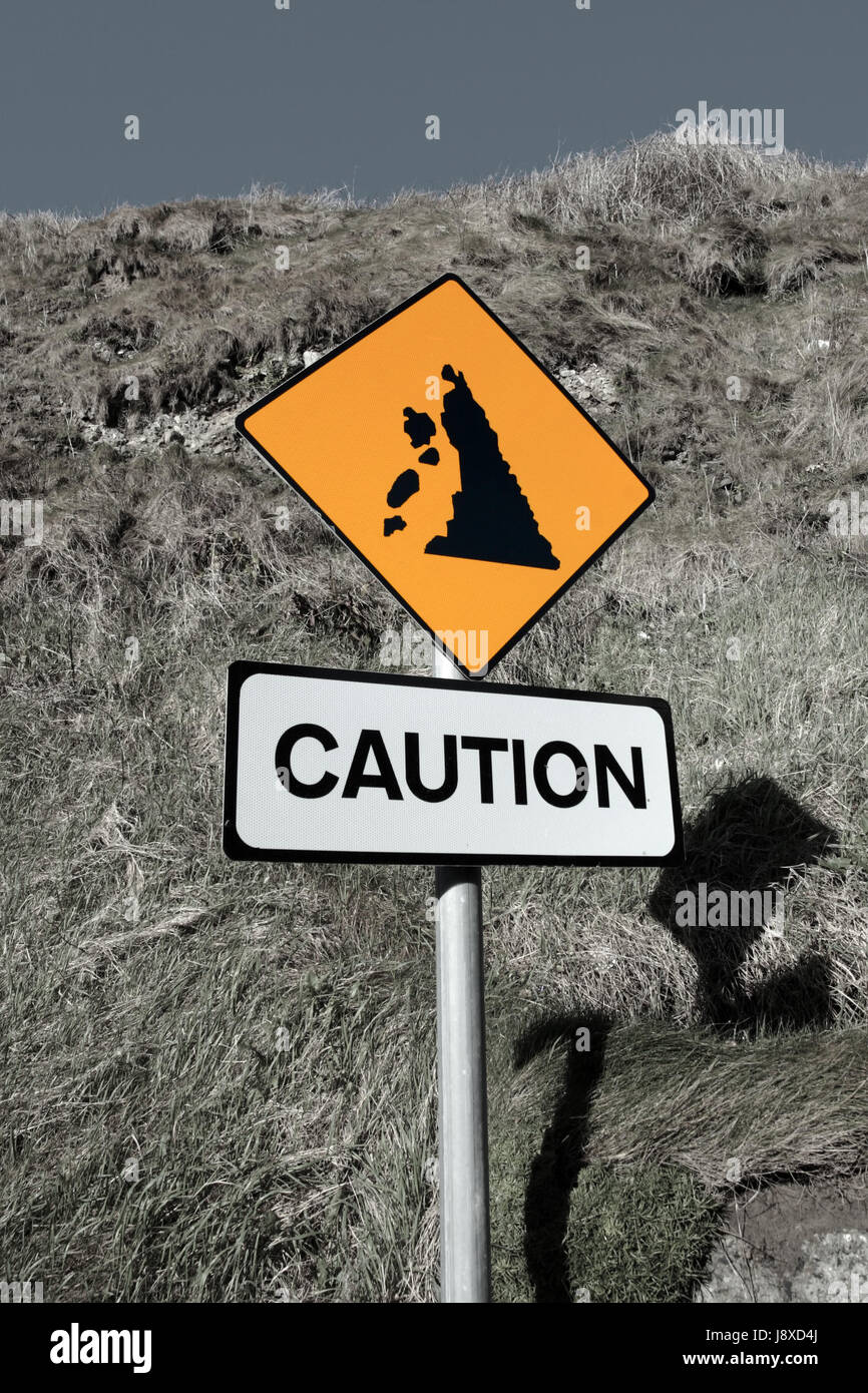 sign, signal, danger, caution, erosion, landslide, cliff, warning ...