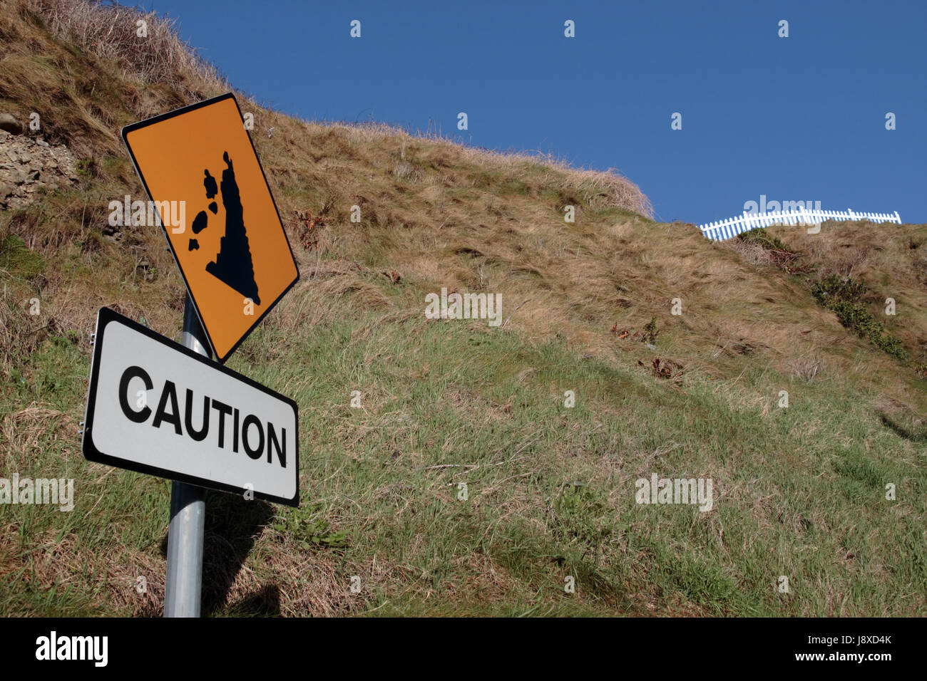 sign, signal, danger, caution, erosion, landslide, cliff, warning ...