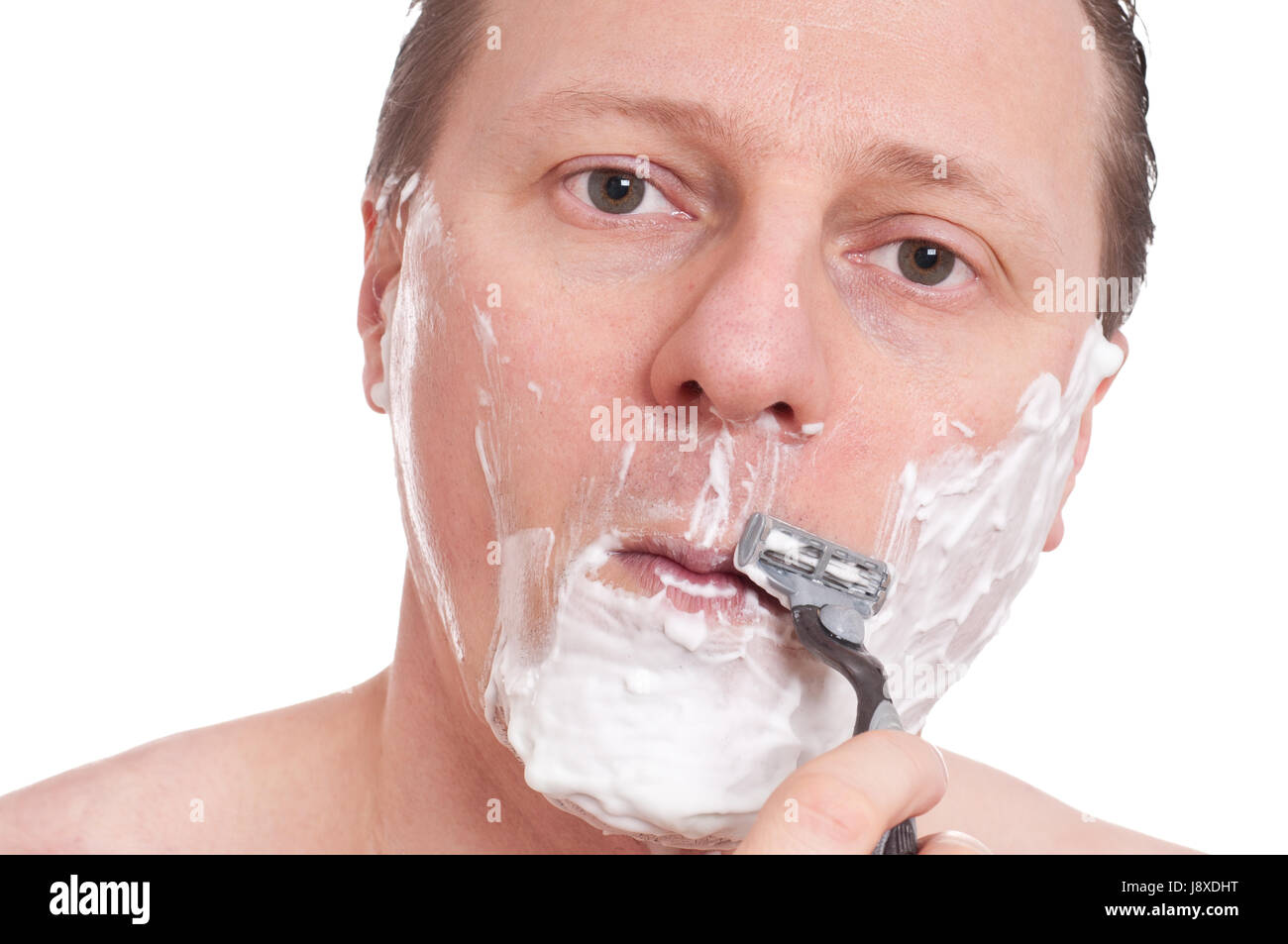 europeans with razor and shaving cream Stock Photo - Alamy