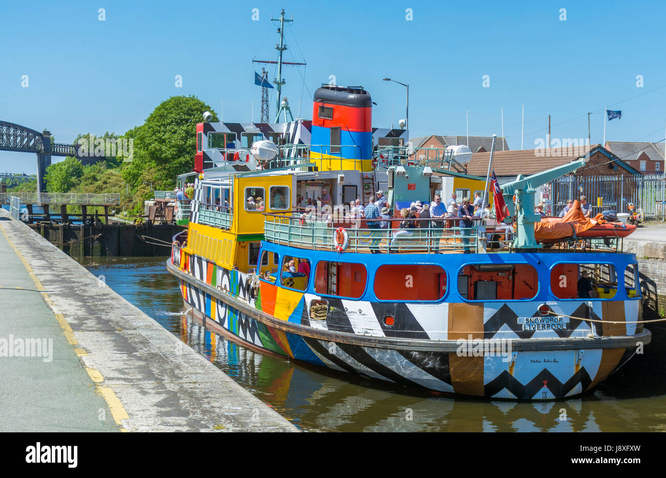 View of the pleasure cruiser 'Snowdrop' on the Manchester Ship Canal ...