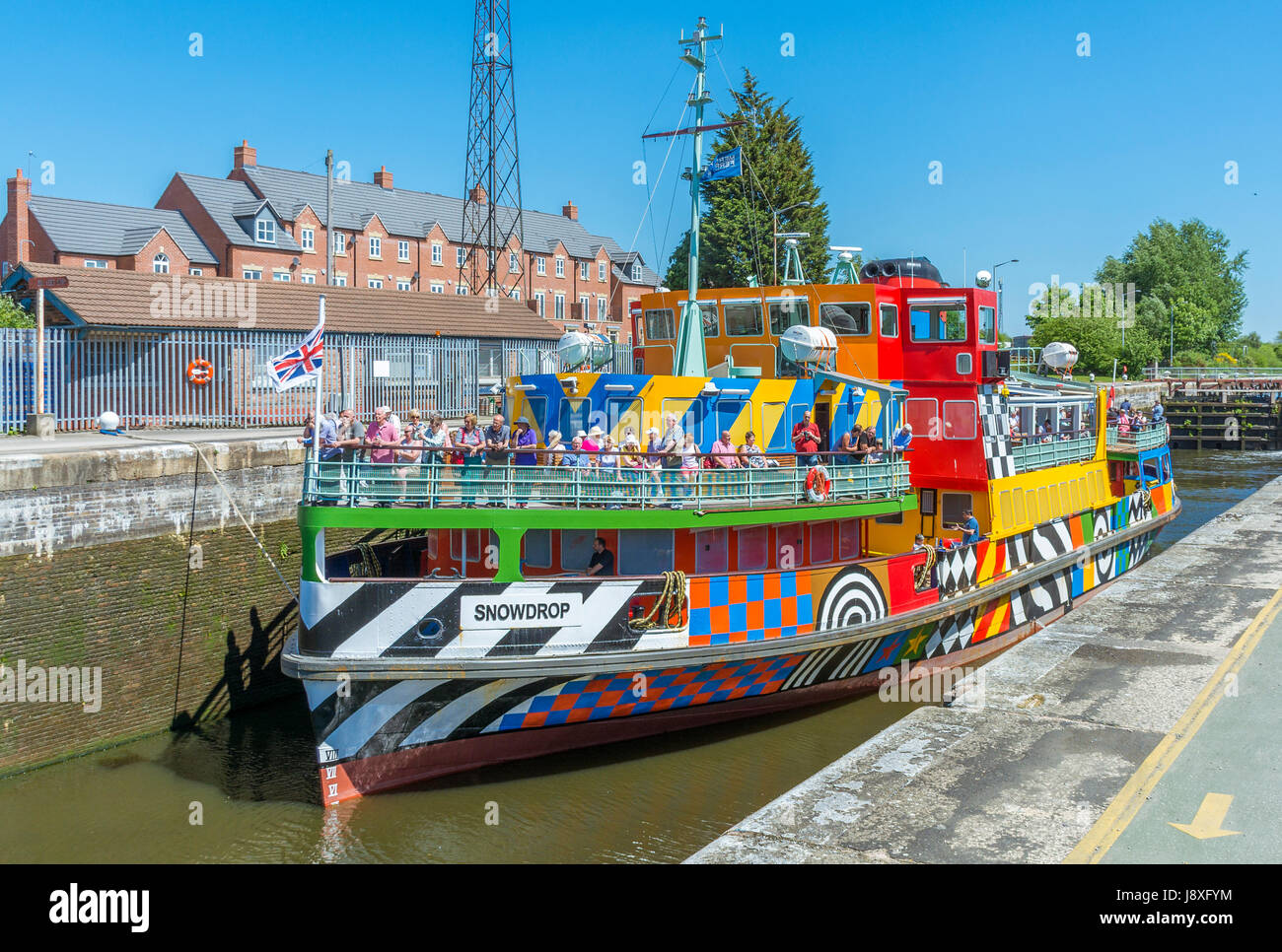 View of the pleasure cruiser 'Snowdrop' on the Manchester Ship Canal ...