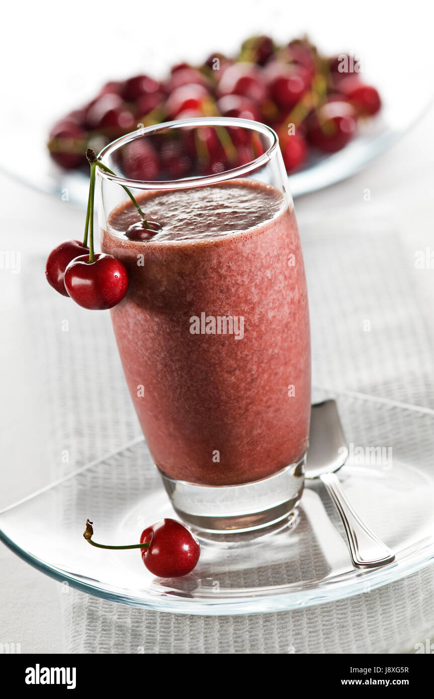 fruit, cherry, shake, cocktails, healthy, smoothie, yogurt, close ...