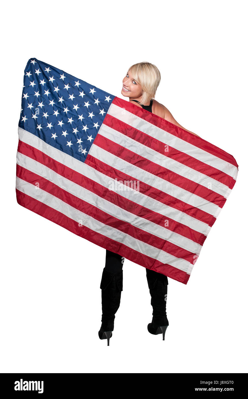Young blonde woman holding us flag hi-res stock photography and images ...
