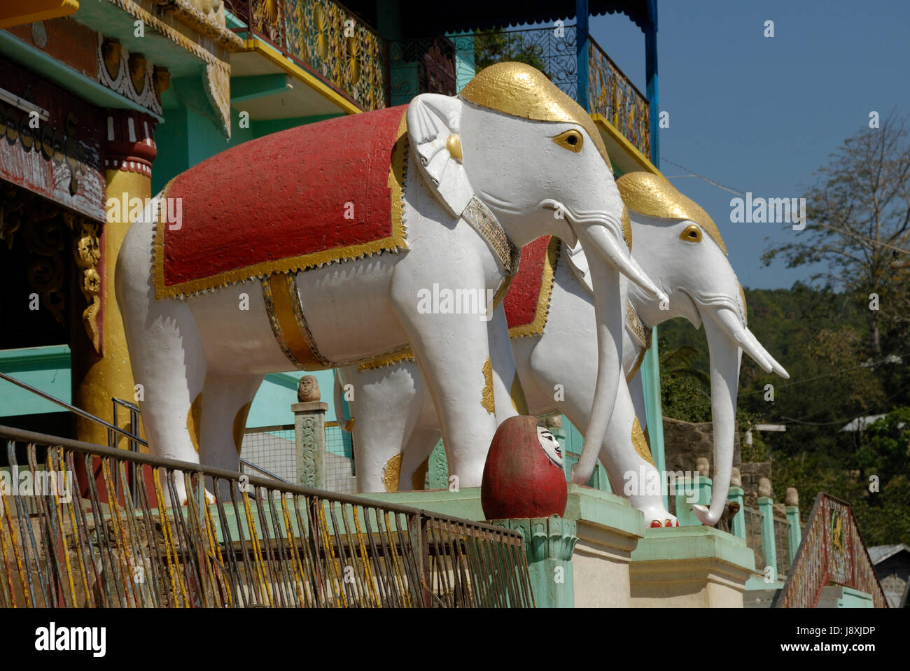elephant in front of a temple on mount popa Stock Photo - Alamy