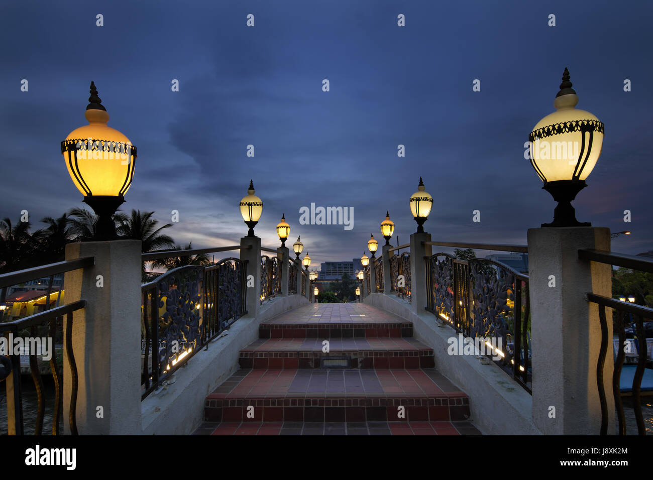 blue, bridge, lights, malaysia, hour, shiner, light, lamp, luminary ...