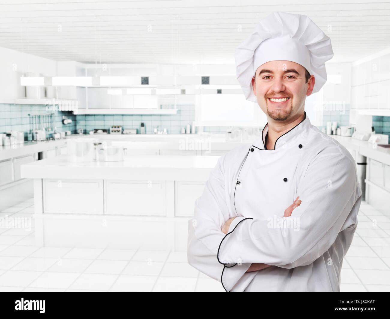 modern, modernity, uniform, metal, kitchen, cuisine, chef, man, laugh ...