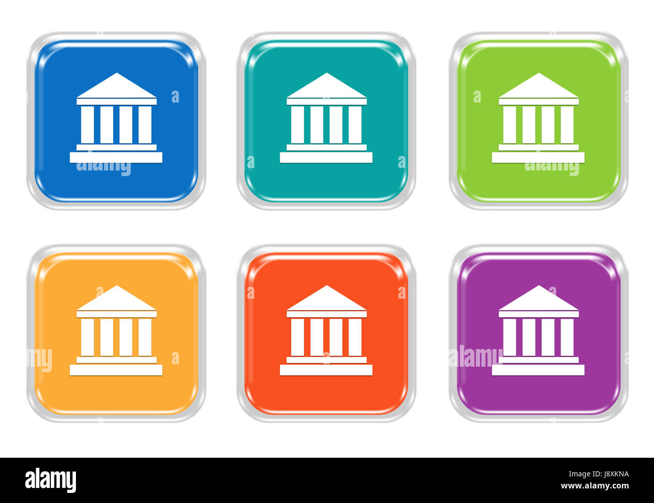 Set of squared colorful buttons with legal symbol in blue, green ...