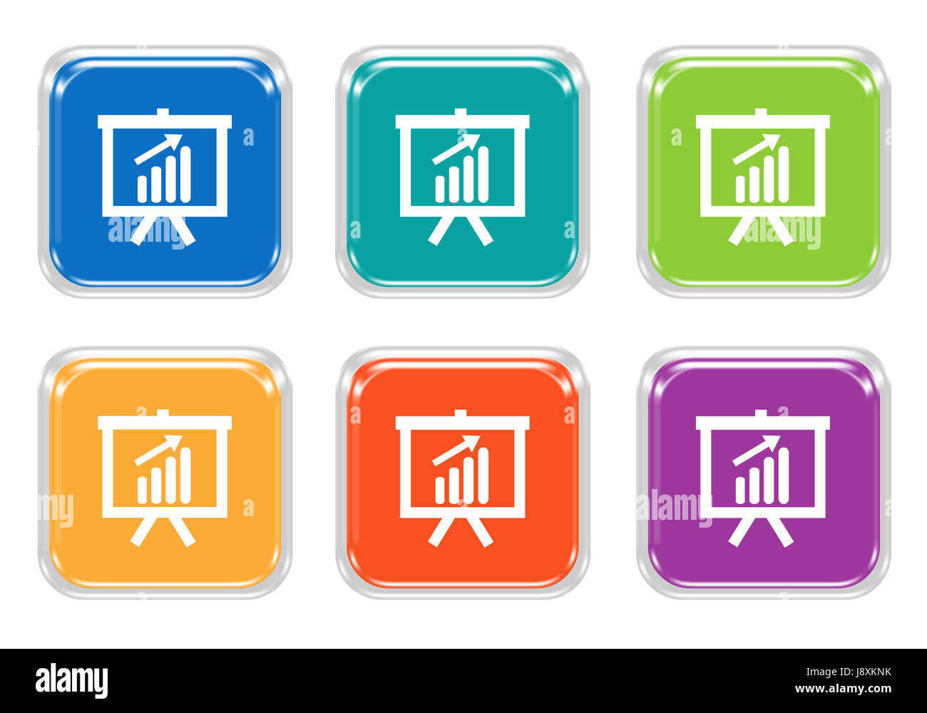 Set of squared colorful buttons with presentation symbol in blue, green ...