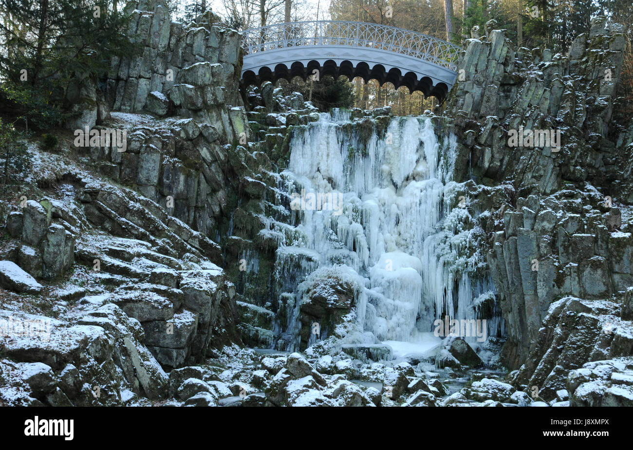 bridge, waterfall, arched bridge, winter, bridge, waterfall, ice, frost ...