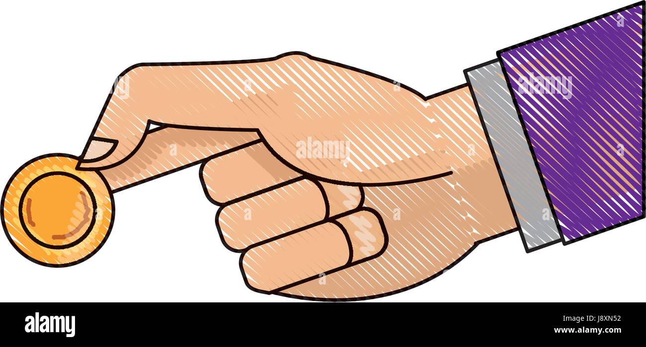 drawing hand man business with coin money icon Stock Vector Image & Art ...