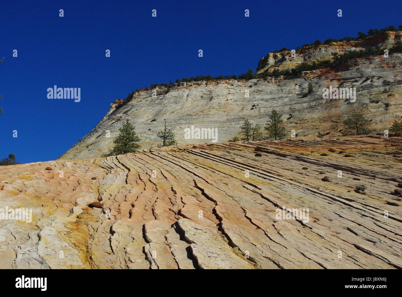 stone, rock, layers, firmament, sky, mountain, blue, tree, stone, green ...