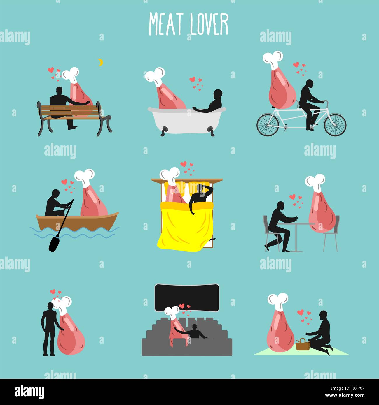 Meat lovers set. Love to collection of ham. Man and ham in movie ...