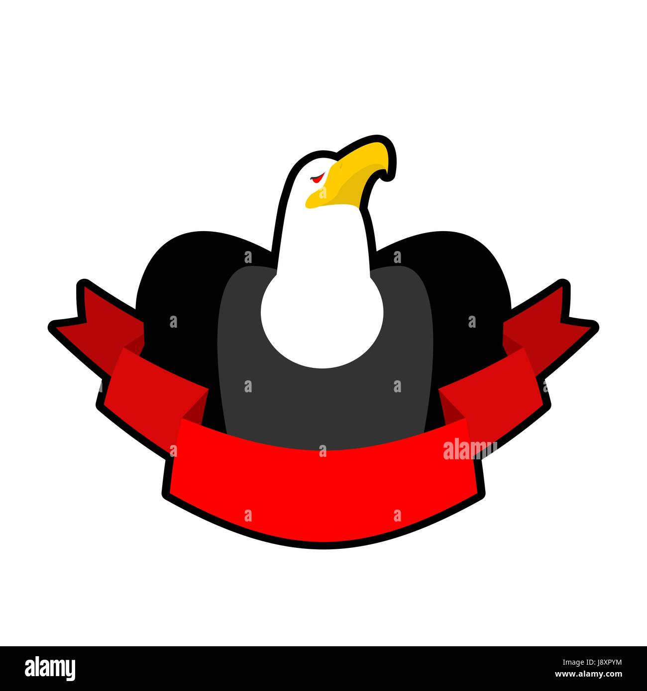 Eagle and tape. Red ribbon and head of bald eagle. Hawk. Logo for ...