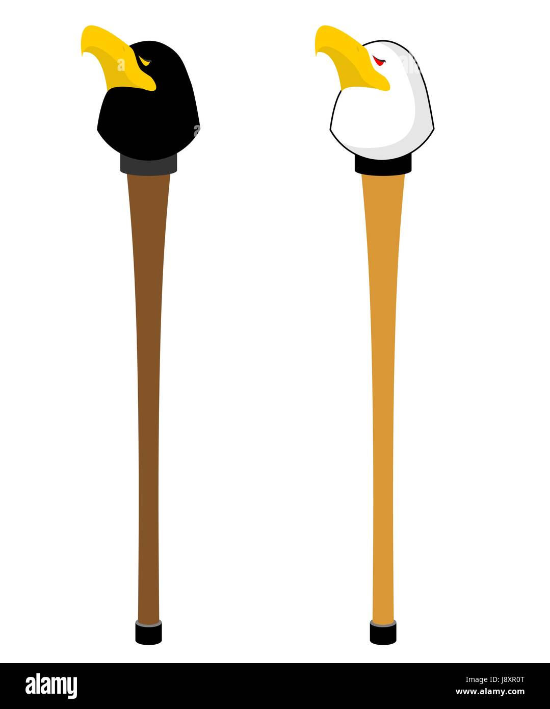 Walking stick with hawk head. Staff decorated head of White Eagle. Wand ...