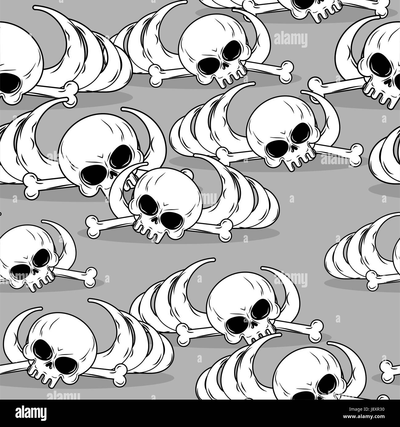 Remains of skeleton seamless pattern. Skull and bones ornament. Deadly ...