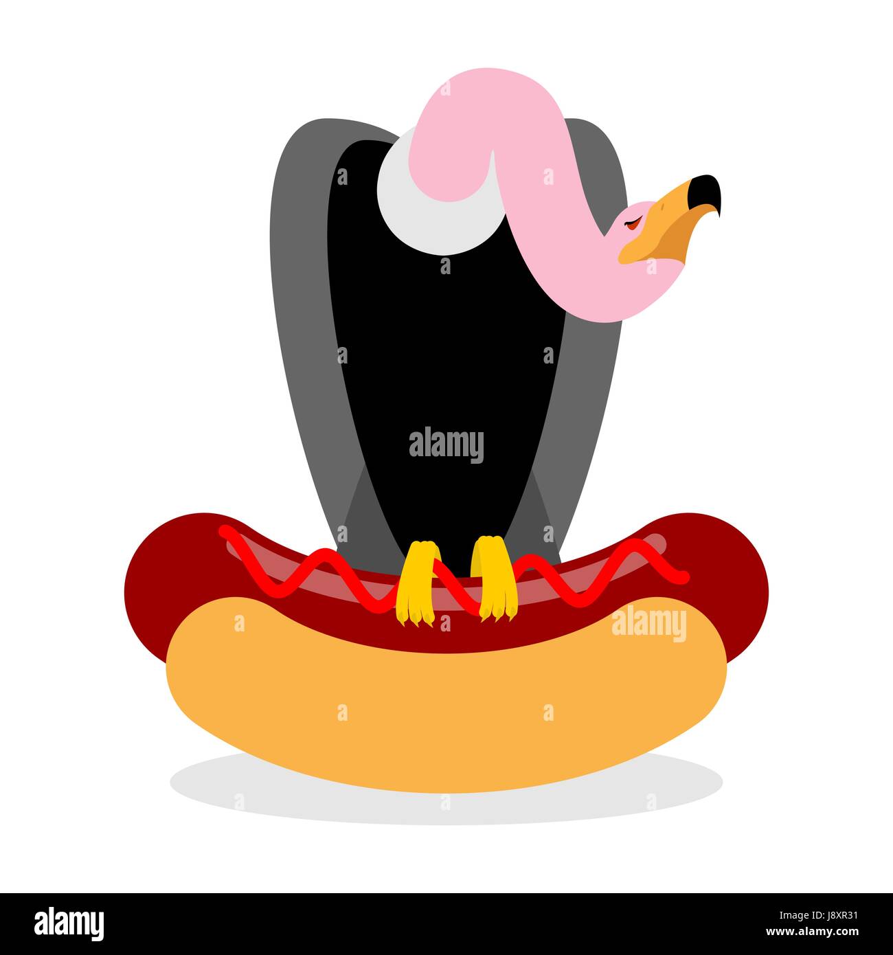 Vultures and hot dog. Grief gnaw fast food. Condor and food. Griffon ...