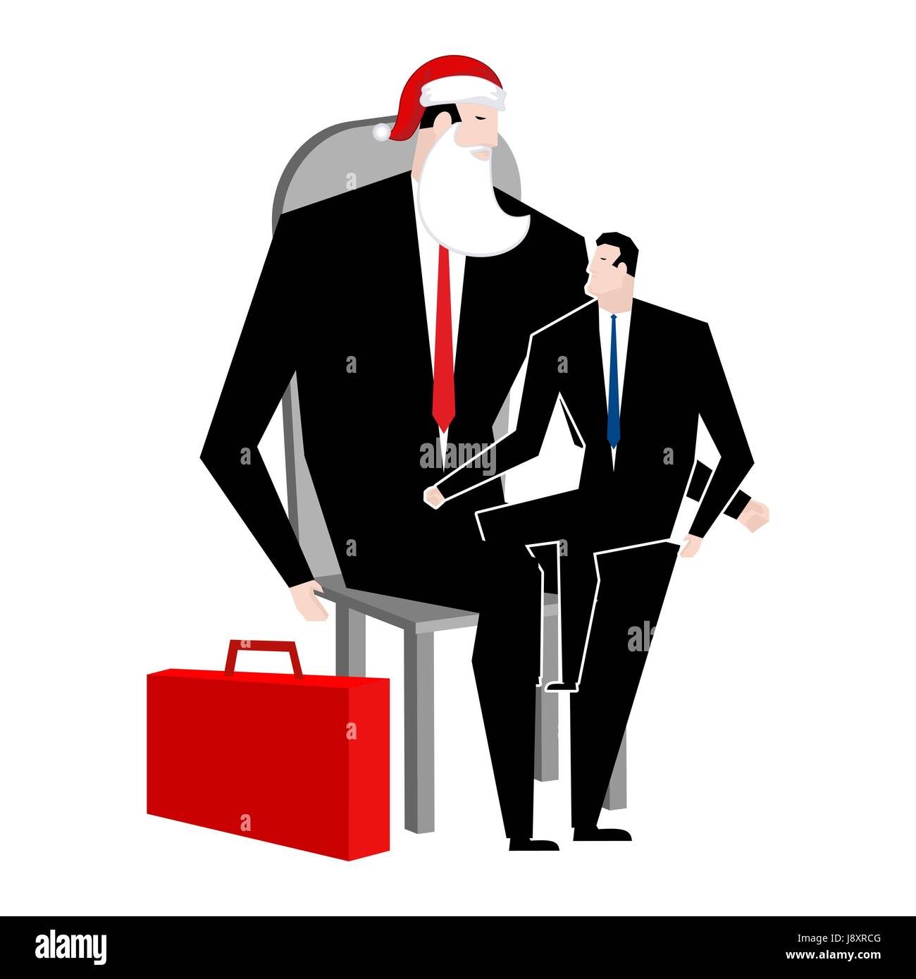 Manager sitting on lap of boss. leader Santa Claus congratulates ...