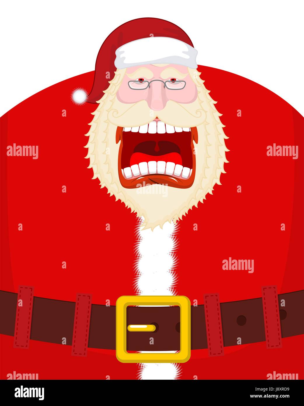 Crazy Santa Shout and belt. Scary grandfather yelling. Open mouth and ...