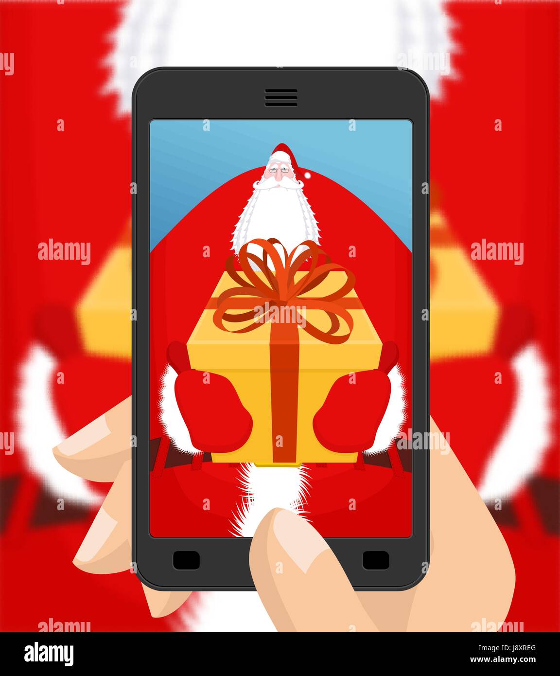 Christmas Photo Santa to give gift. Photographing your smartphone ...