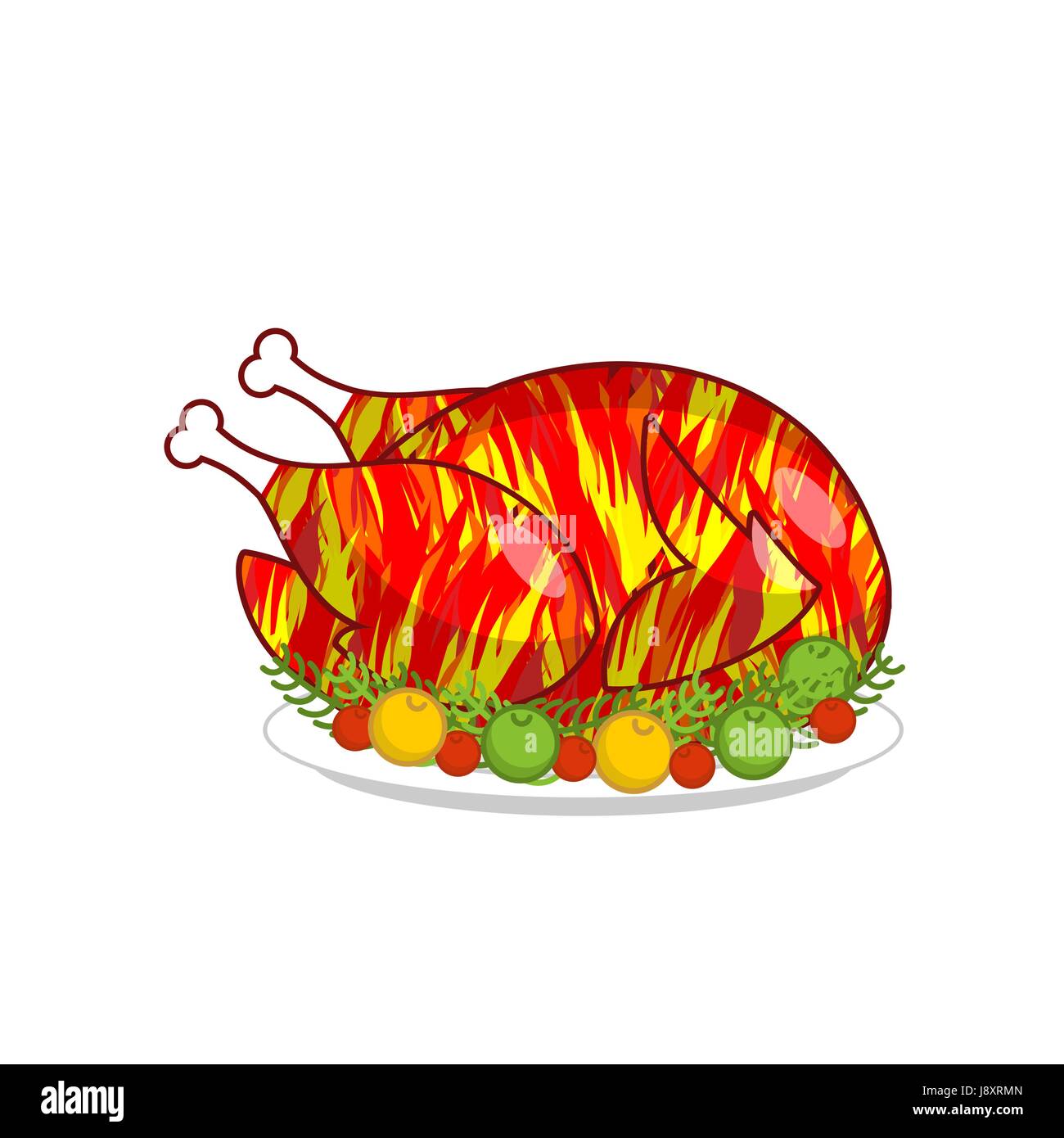 Fire Rooster year 2017. Fried cock symbol of new year. Roasted chicken ...