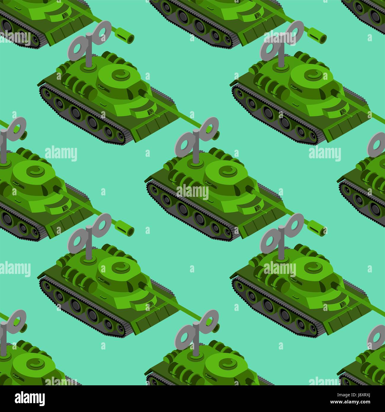 Toy Tank isometric seamless pattern. Military vehicle toy clockwork ...