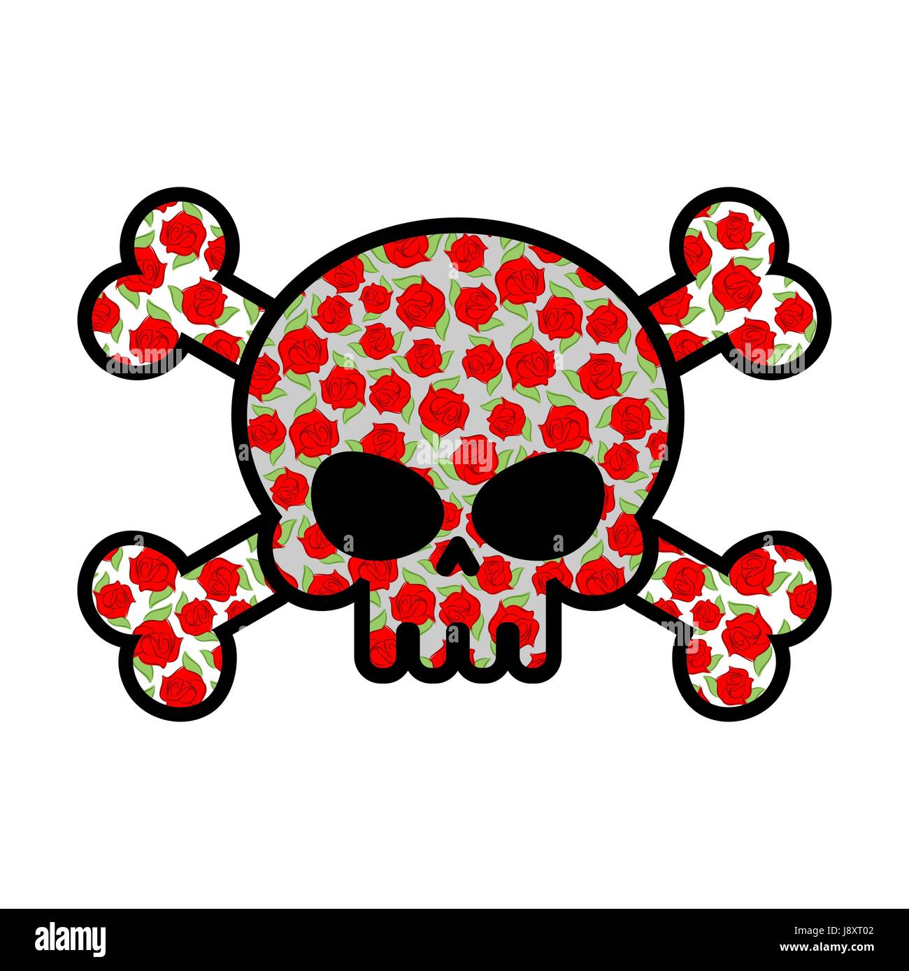 Skull with roses. Flower head skeleton. Crossbones flower Stock Vector ...