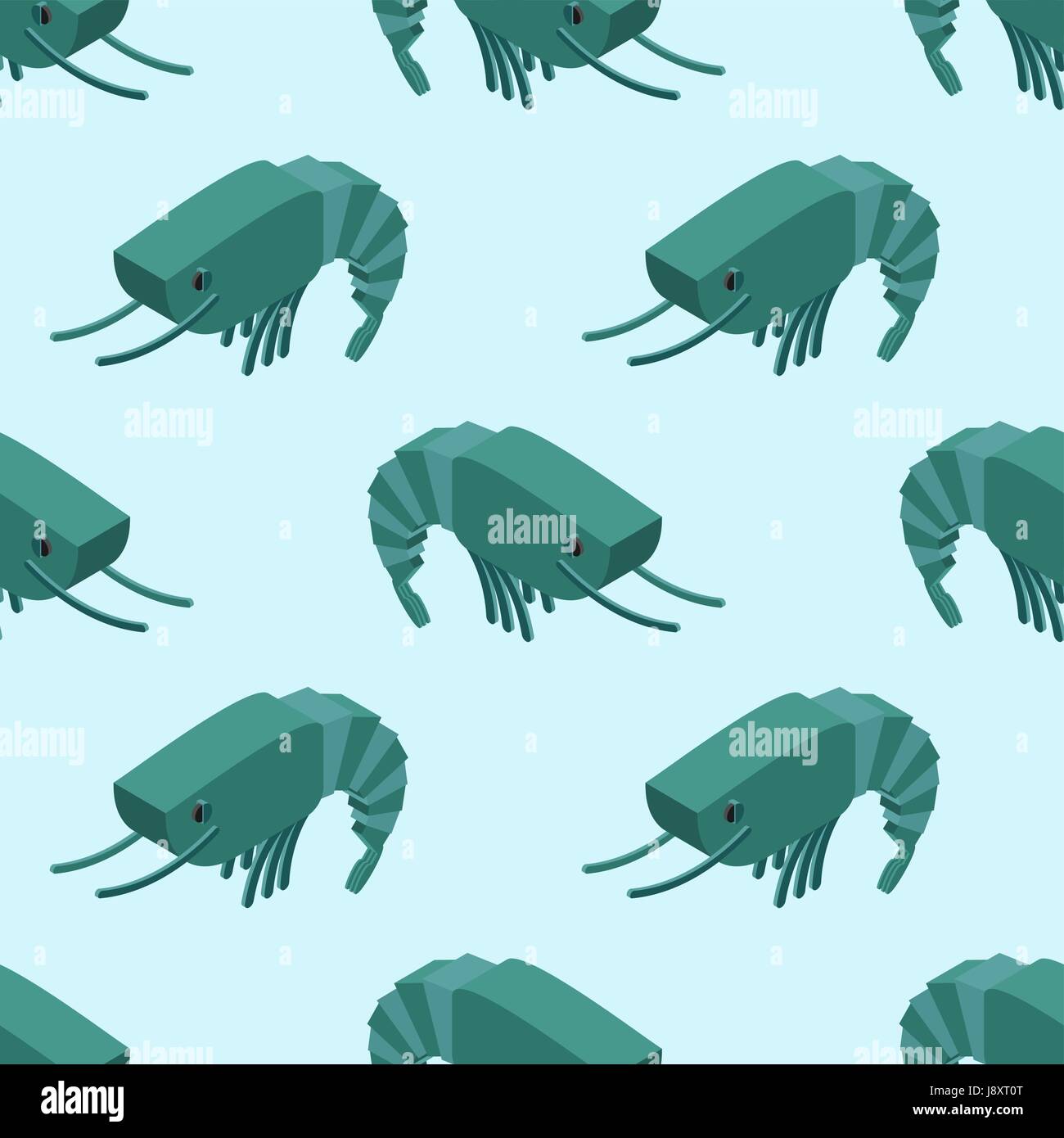 Shrimp isometric seamless pattern. Marine plankton ornament. Animal ...