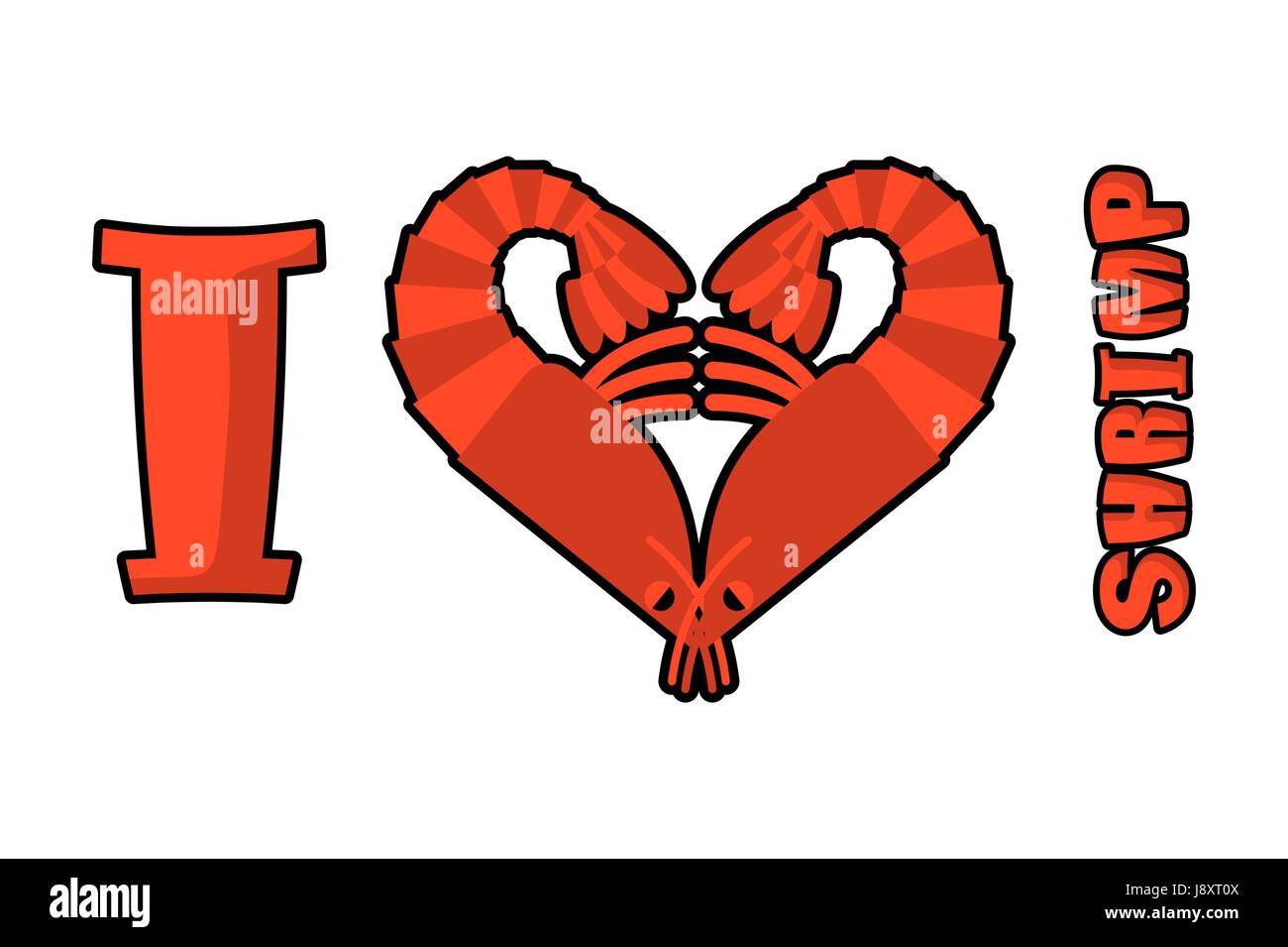 I love shrimp. Symbol of heart of an underwater crustacean animal. Sign ...