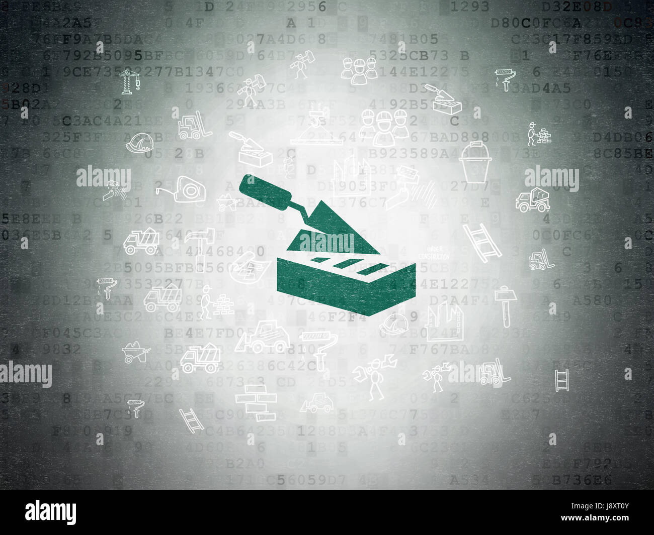 Building construction concept: Brick Wall on Digital Data Paper ...