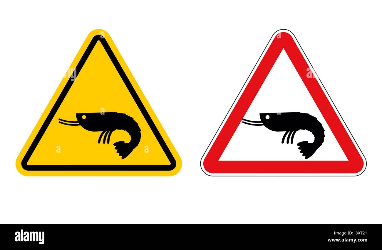 Warning sign attention shrimp. Hazard yellow sign marine plankton ...